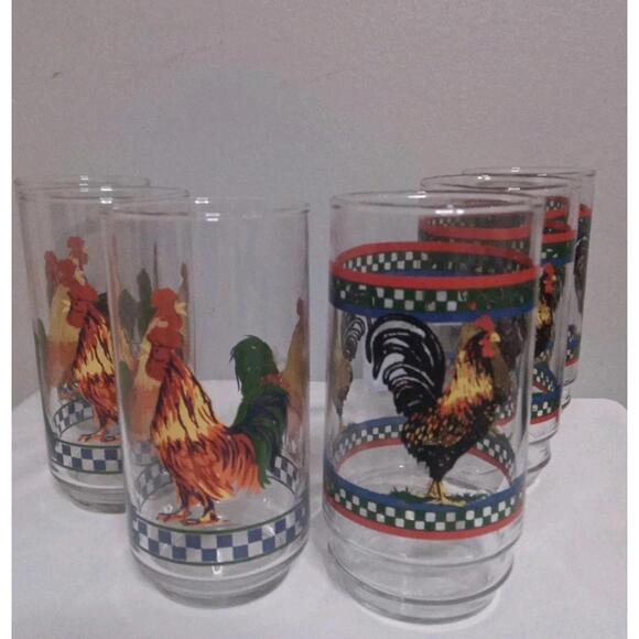 Libbey | Other | Set Of 6 Vintage Libbey Ellas Rooster Tumblers Mid ...